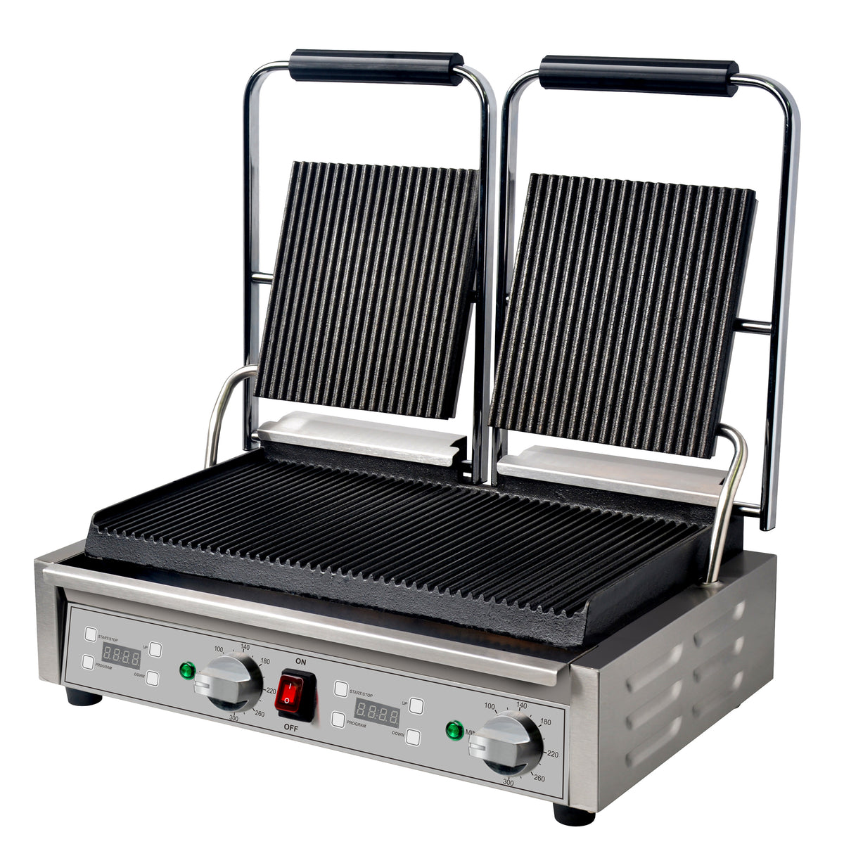 MEP-L-DATRR Mercury double countertop ribbed grill with digital timer ...