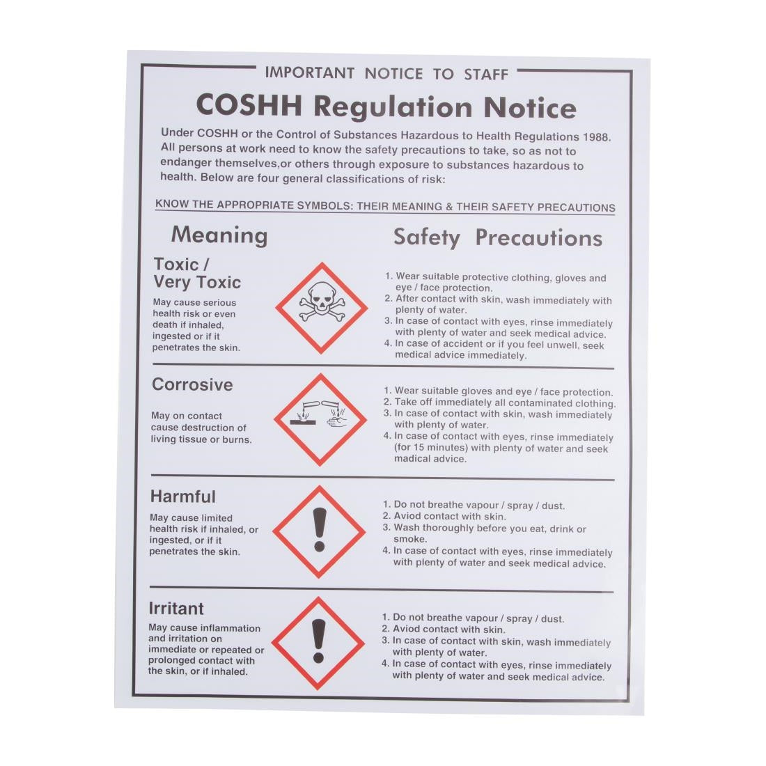 Vogue COSHH Regulations Sign | JD Catering Equipment Solutions Ltd